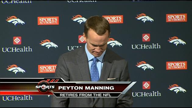 Peyton Manning jokes, chokes up during retirement remarks - WSVN 7News | Miami News, Weather ...