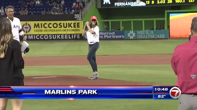 Today in Florida anchor Diana Diaz throws out 1st pitch at Marlins game ...