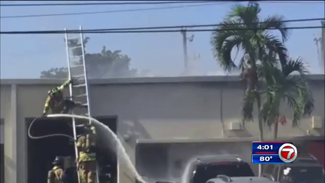 Firefighter recovering after falling off ladder during warehouse fire ...