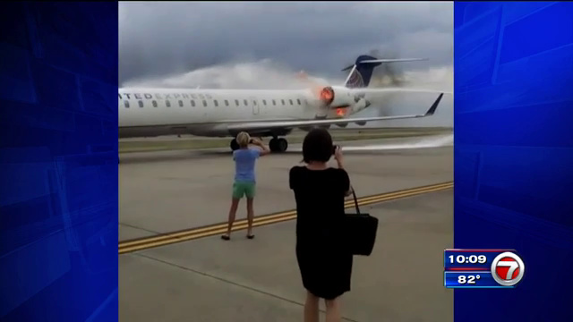 Regional jet engine catches fire on Denver runway - WSVN 7News | Miami ...