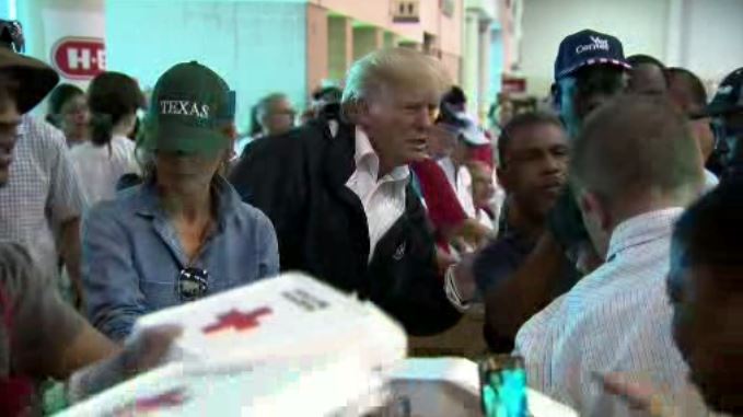 Upbeat Trump pitches in at shelter for Harvey victims - WSVN 7News ...