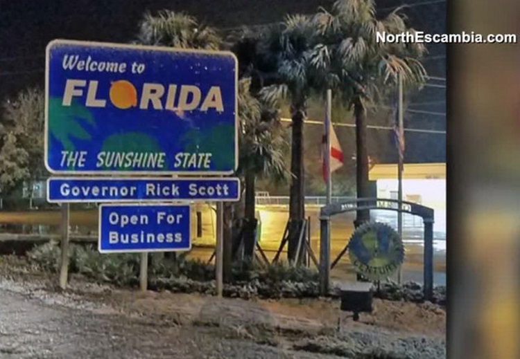 ‘Welcome to Florida’ sign covered in snow - WSVN 7News | Miami News ...