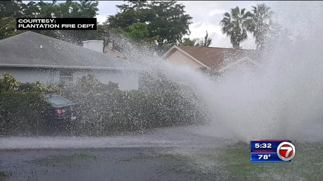 Driver Crashes Into Fire Hydrant Flooding Plantation Neighborhood