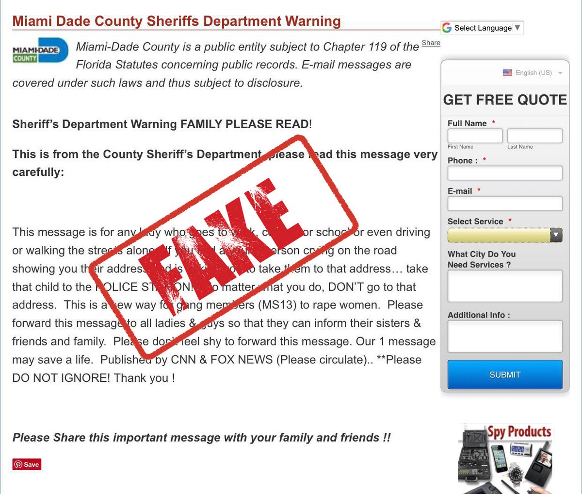 Miami-Dade Police warn of fake message making rounds on social media ...
