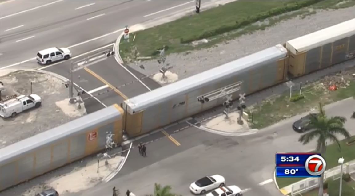 Vehicle collides with freight train in North Miami - WSVN 7News | Miami ...