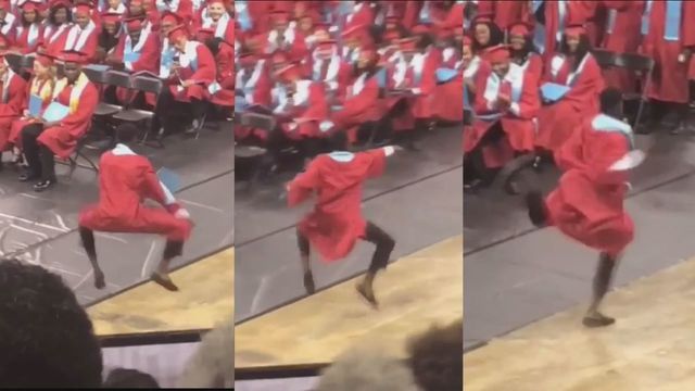 High school graduate does hilarious celebratory dance during graduation ...
