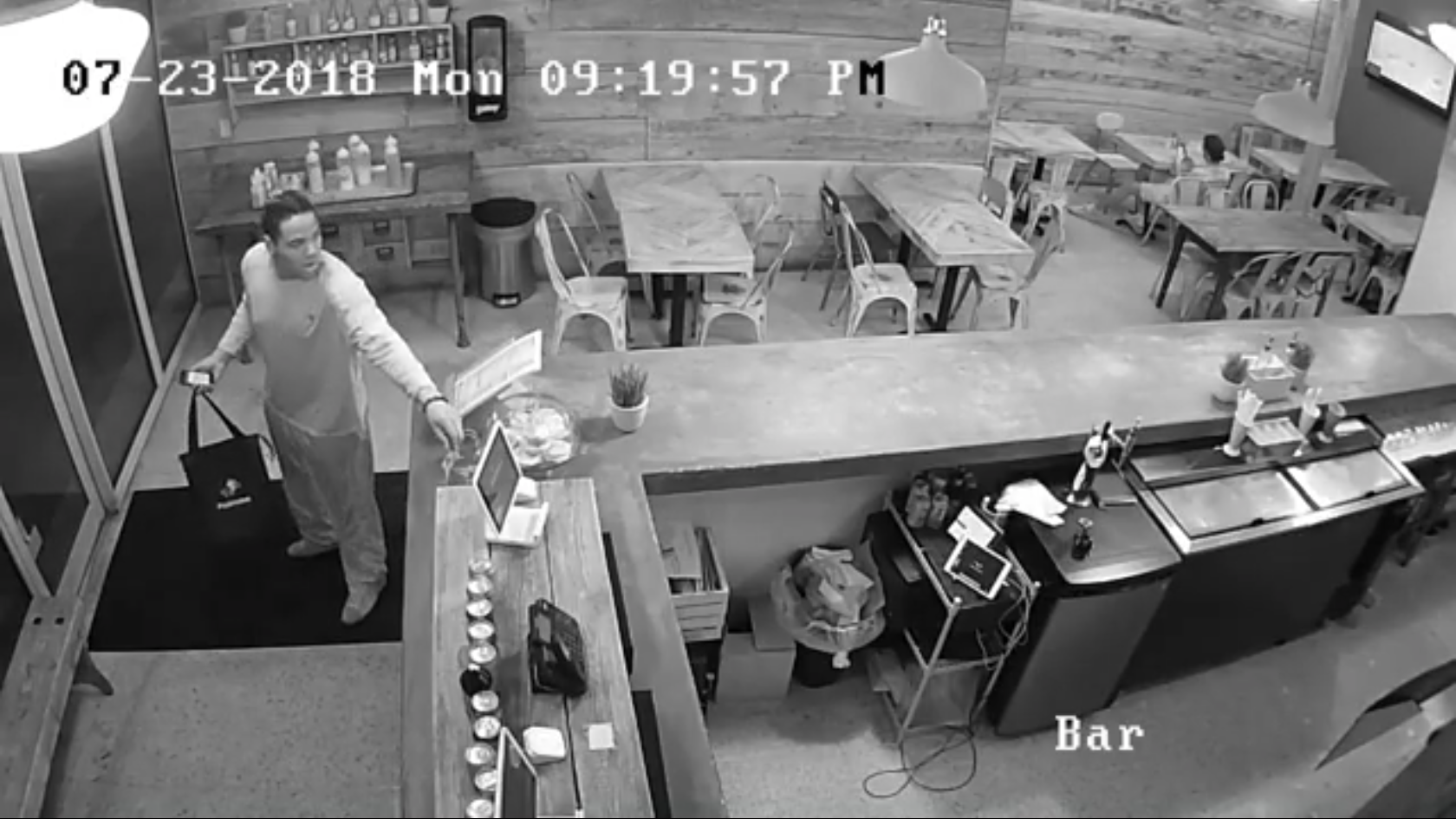 Delivery driver caught on camera stealing tip jar from Ms Cheezious ... Delivery driver caught on camera stealing tip jar from Ms Cheezious ...