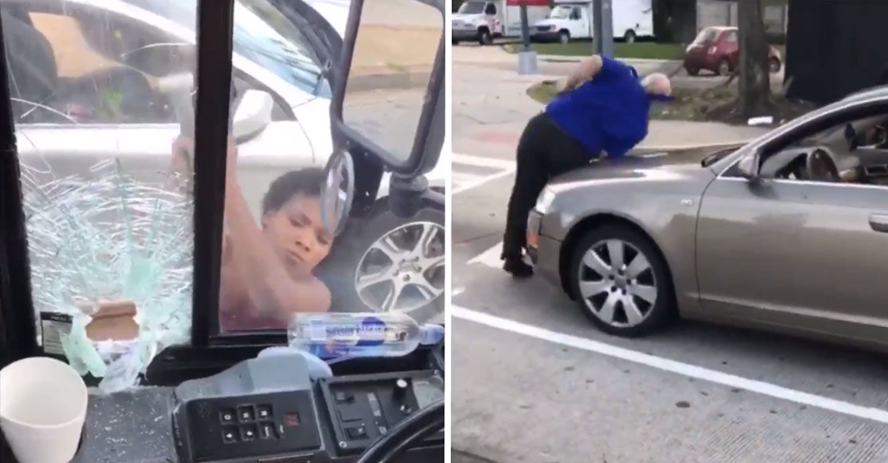 Wild road rage video shows woman smashing bus window, hitting driver ...