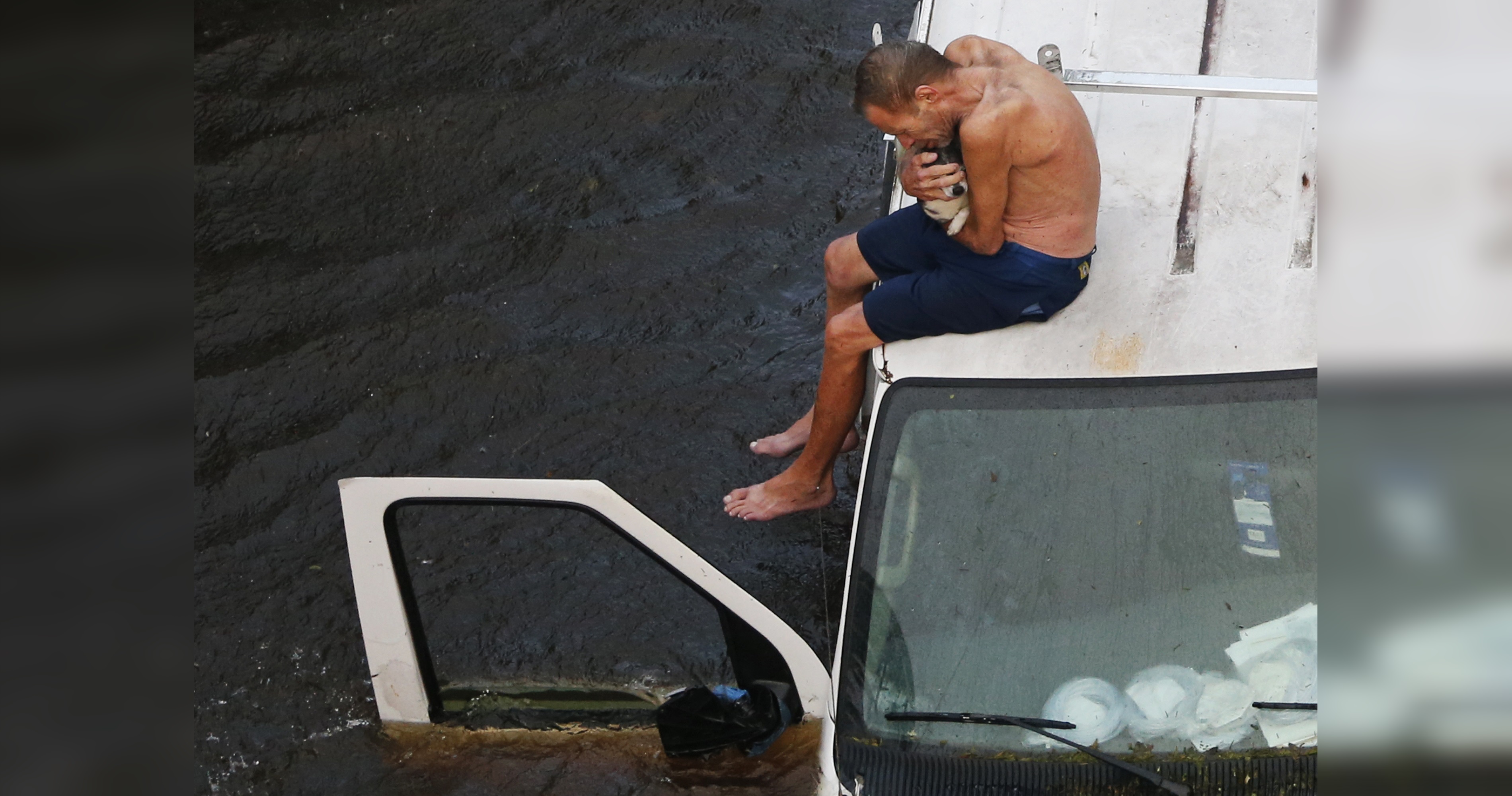 Coast Guard rescues man cradling his dog from van stranded in North ...
