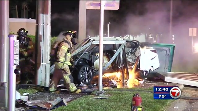 Good Samaritans rescue driver after fiery bus stop crash in NE Miami-Dade - WSVN 7News | Miami ...