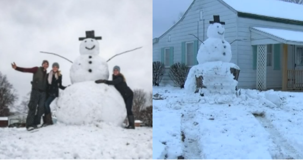 Vandal who tried to run over giant snowman hits tree stump instead ...