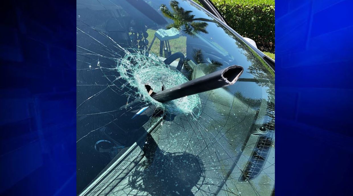 Rod impales car’s windshield, nearly misses driver in West Miami-Dade ...