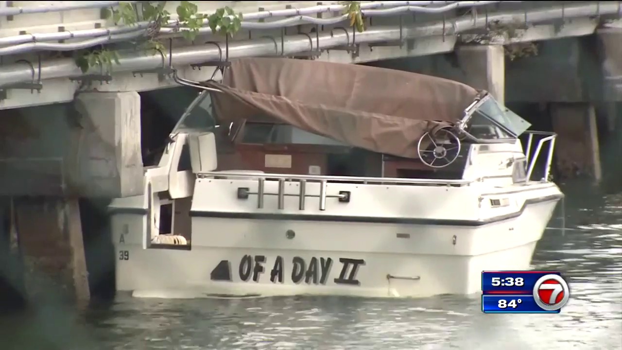 Boat found abandoned next to bridge in North Bay Village - WSVN 7News ...