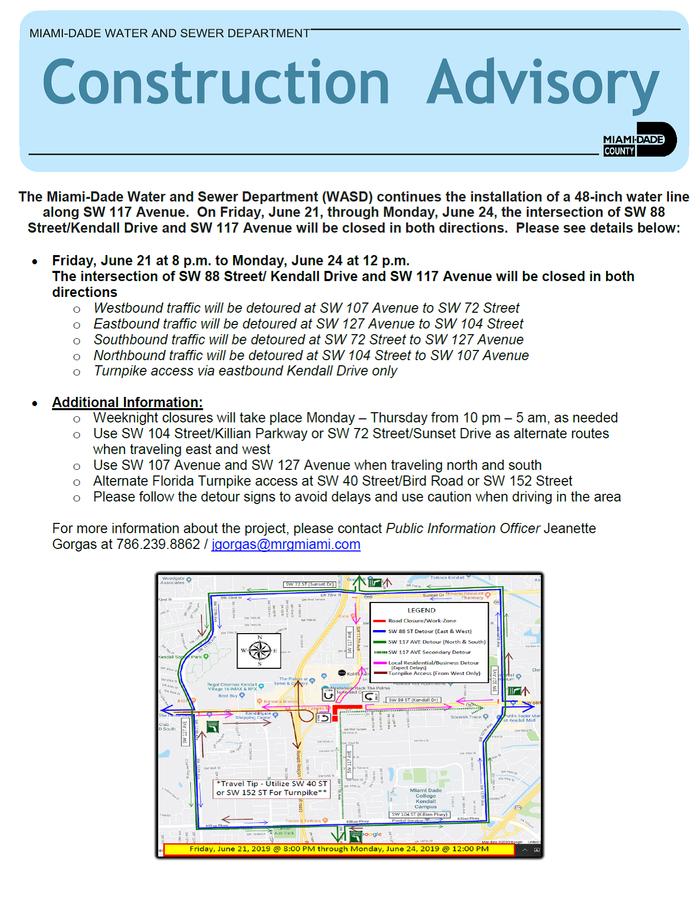 Kendall Drive, SW 117th Avenue will close over weekend for construction ...