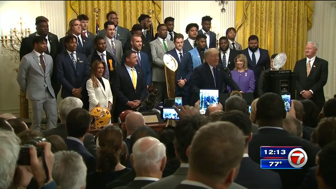 Trump welcomes LSU Tigers to White House - WSVN 7News | Miami News ...