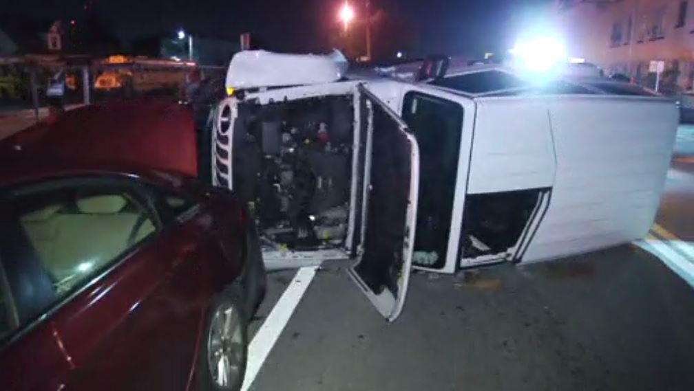 2 Hospitalized After Chain Reaction Rollover Crash In Miami Wsvn