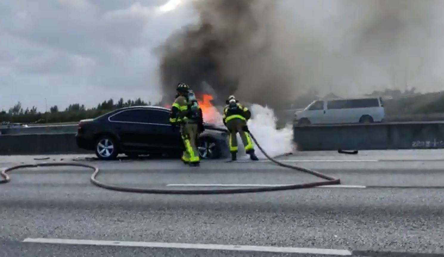 Car catches fire on Turnpike in NW Miami-Dade; no injuries - WSVN 7News ...