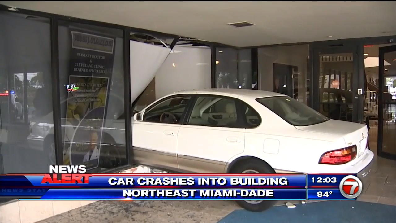 No injuries after car crashes into NE Miami-Dade building - WSVN 7News ...