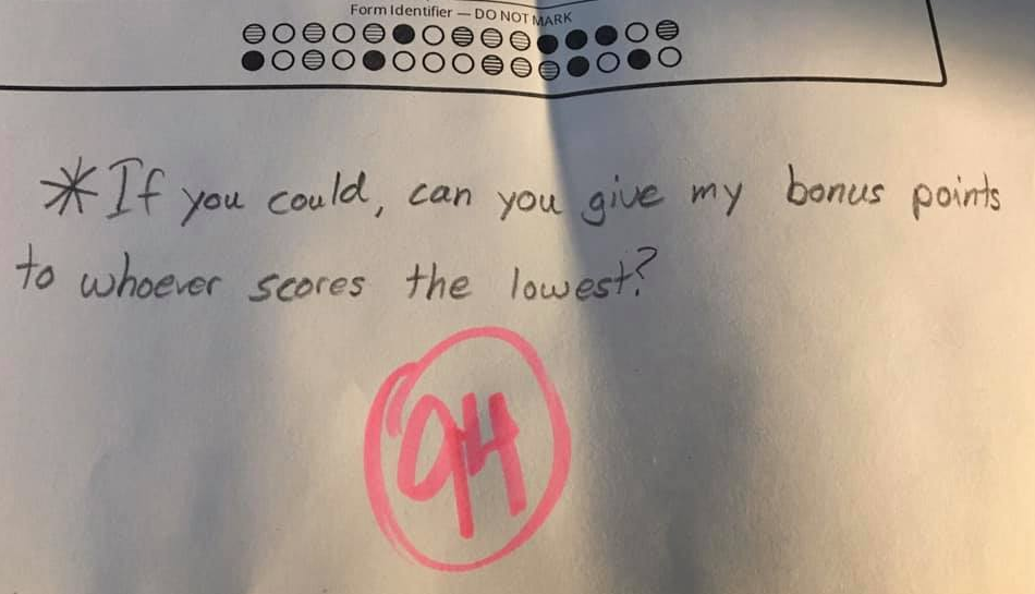 Student donates extra credit exam points to classmate who scored lowest ...