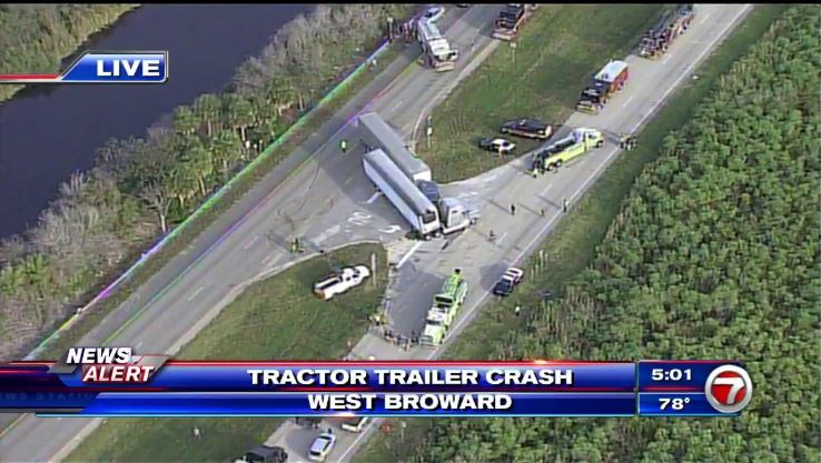 2 tractor trailers crash into each other on US 27 just south of Palm ...