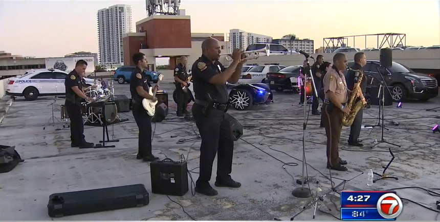 Police officer band performs on rooftop of Miami police station - WSVN ...