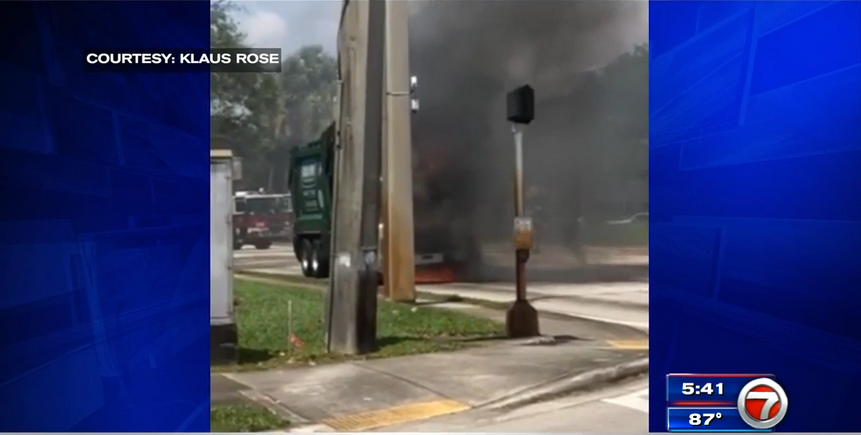 Garbage truck catches fire in Hollywood - WSVN 7News | Miami News ...