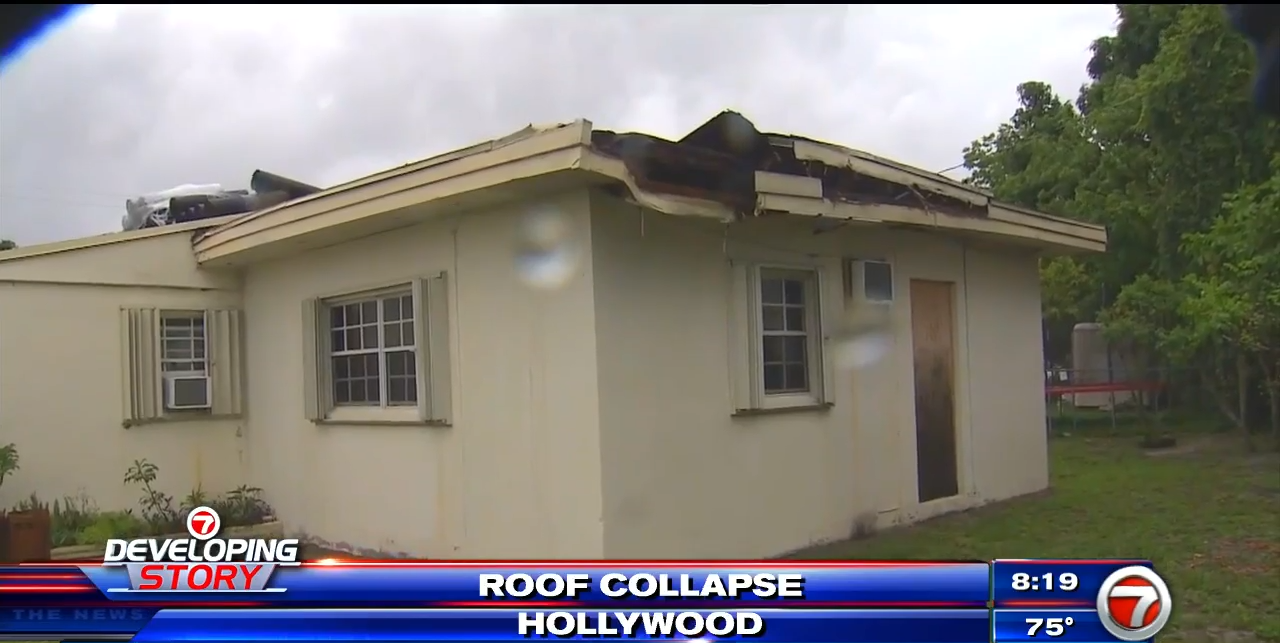 Roof of Hollywood home partially collapses; no injuries reported - WSVN ...