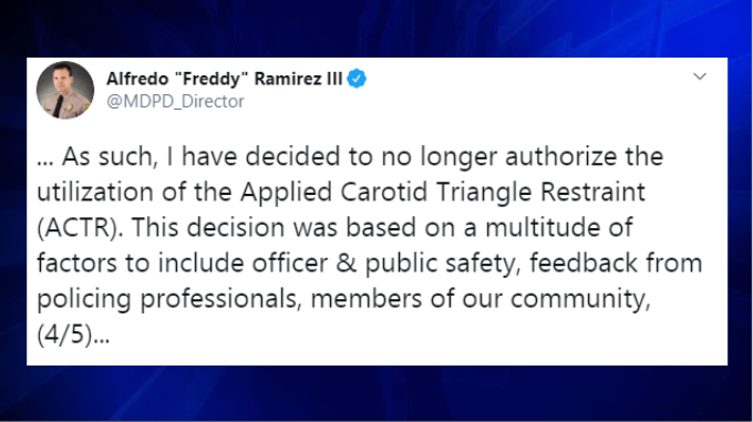 Miami-Dade Police Department announces ban on neck restraints during ...