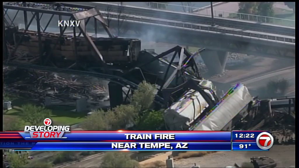 Arizona train derailment causes bridge collapse and big fire – WSVN ...