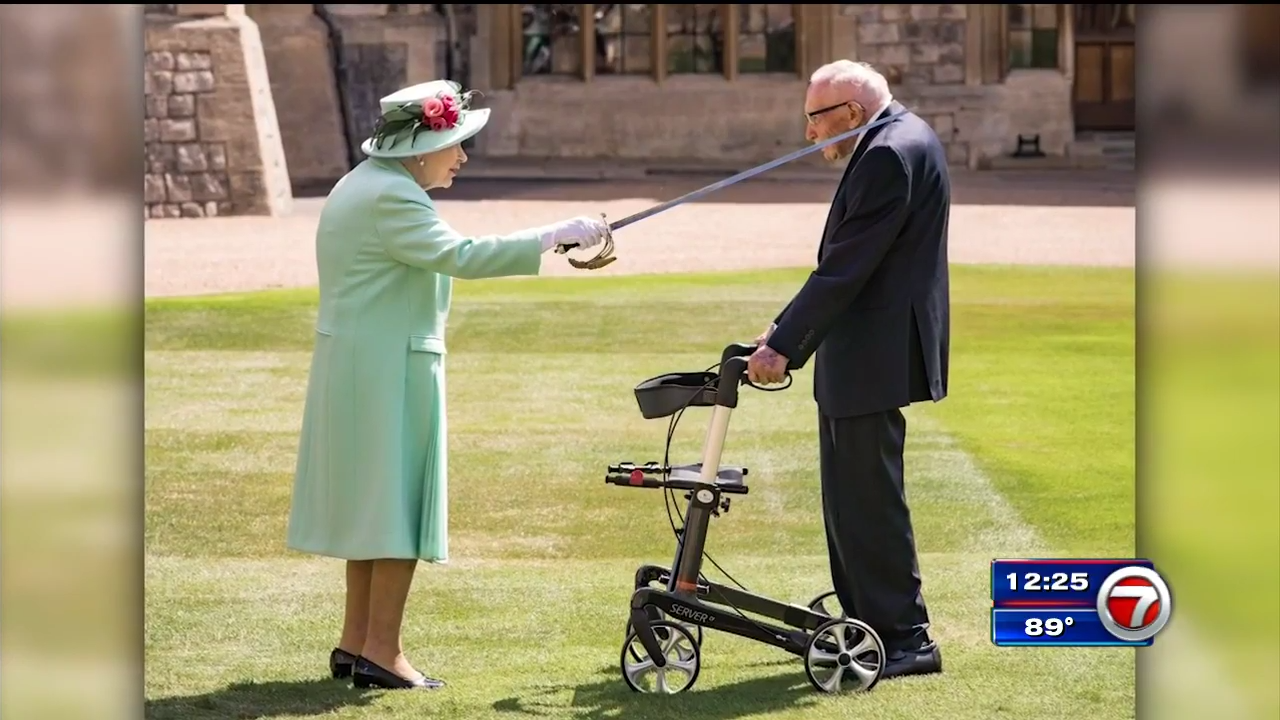 Queen knights 100-year-old veteran Captain Tom Moore, who raised ...