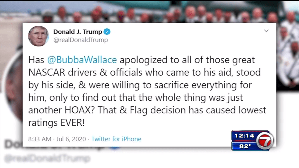 Trump lashes out at NASCAR, Bubba Wallace over flag, rope – WSVN 7News ...