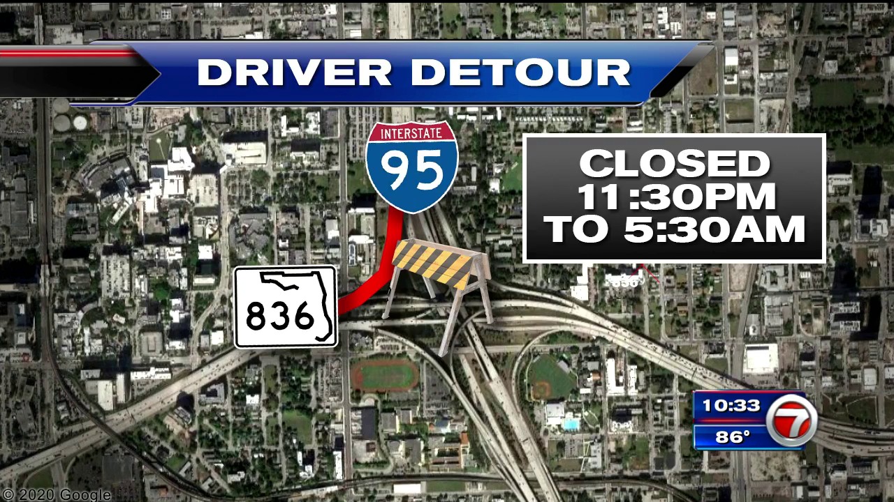 SB I-95 ramp to WB 836 closed for reconfiguration of Dolphin Expressway ...