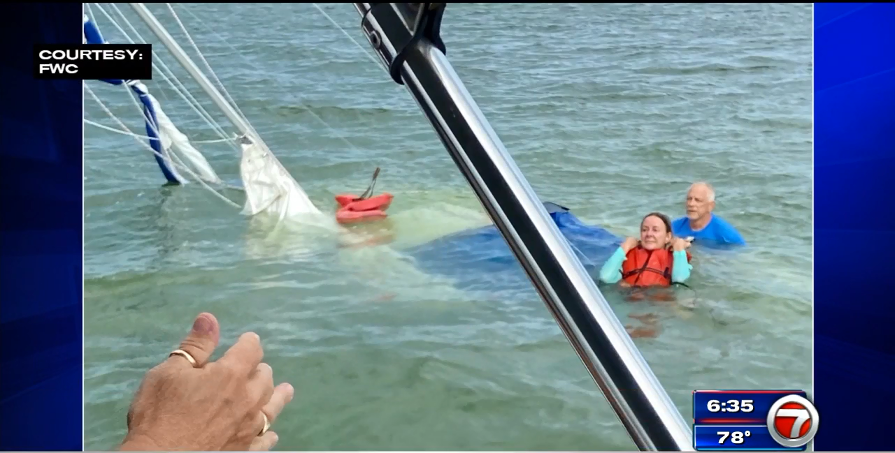 Couple rescued from sinking vessel in Manatee Bay - WSVN 7News | Miami ...