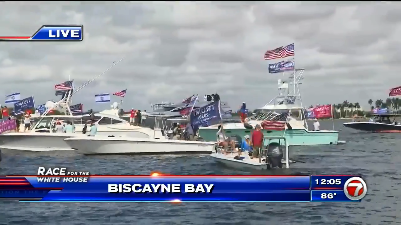 Flotilla of Trump supporters sail through Biscayne Bay ahead of ...