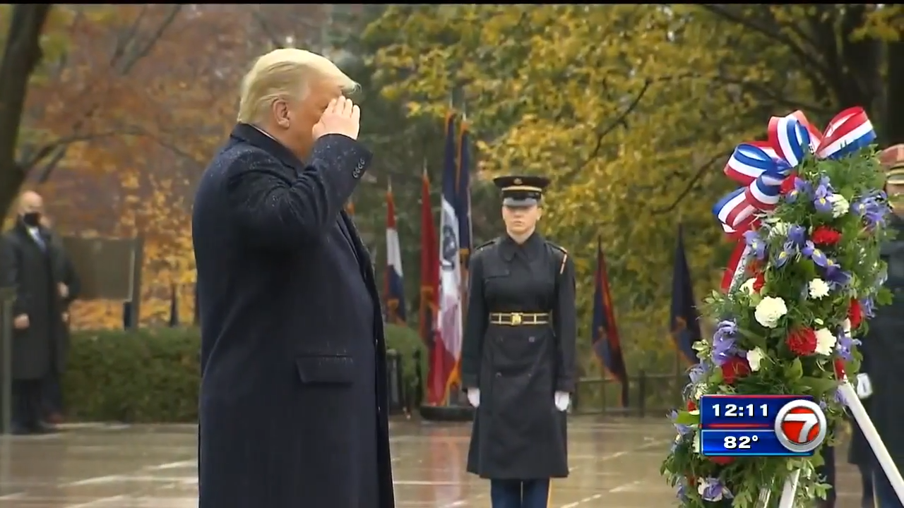 Trump emerges from White House to mark Veterans Day - WSVN 7News ...