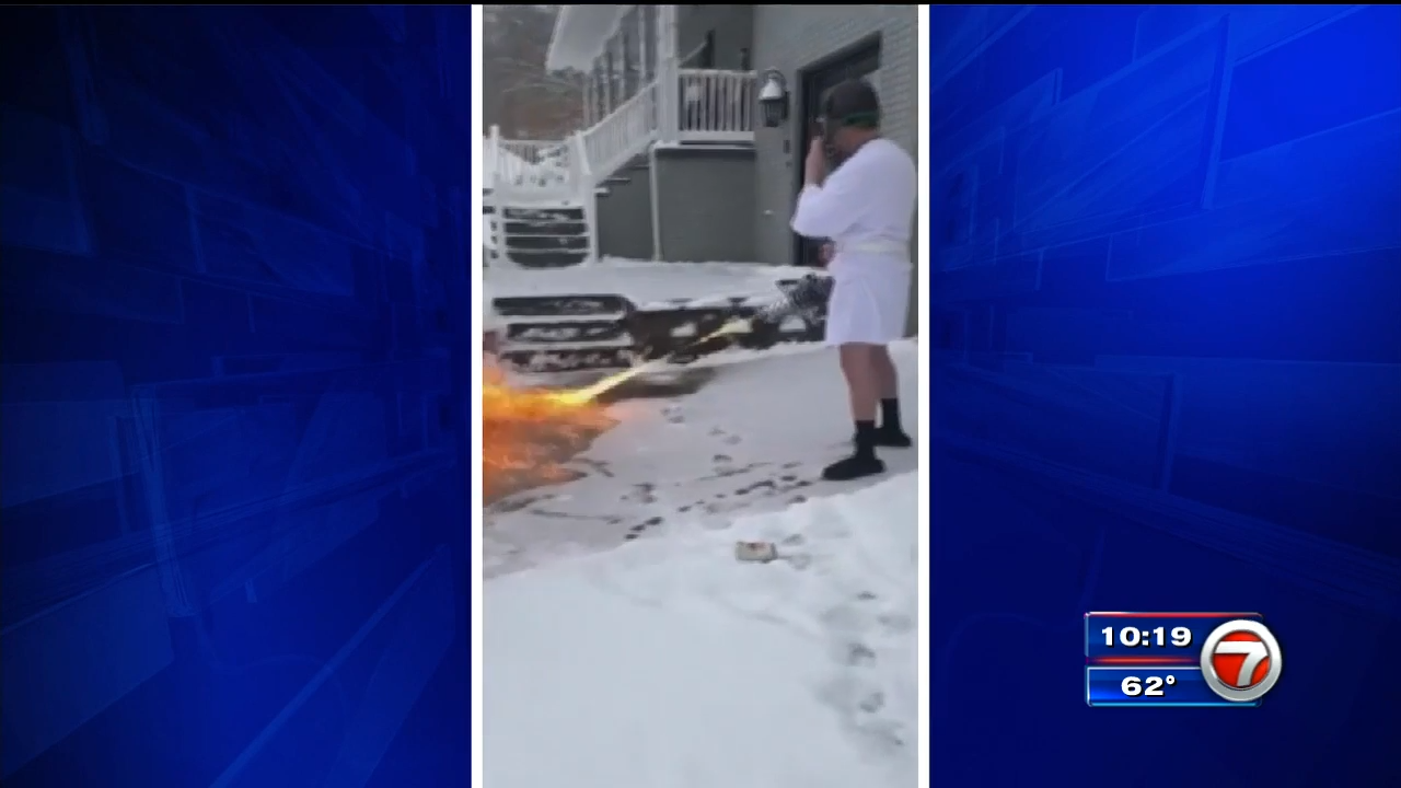 Kentucky man uses flamethrower to clear snow from driveway - WSVN 7News ...
