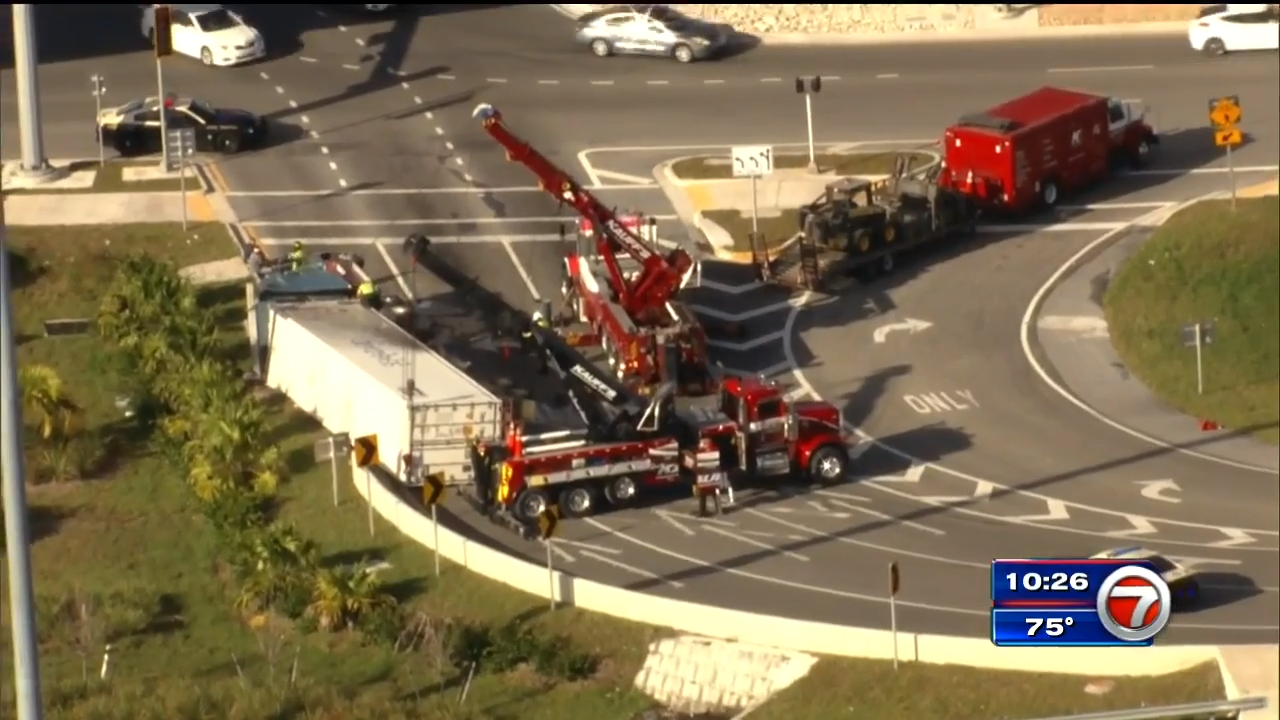 18-wheeler semi-truck rolls over on westbound 836 ramp in W. Miami-Dade ...