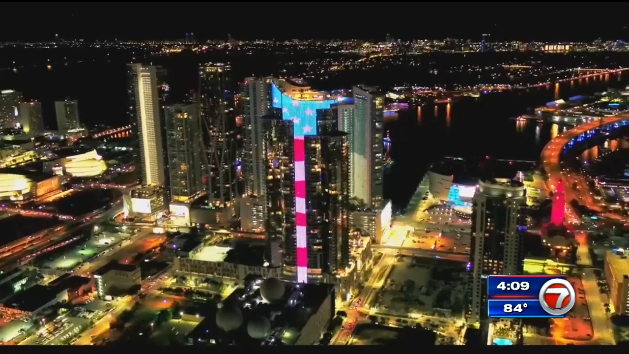 Nearly 700-foot American flag on display on downtown Miami tower for ...