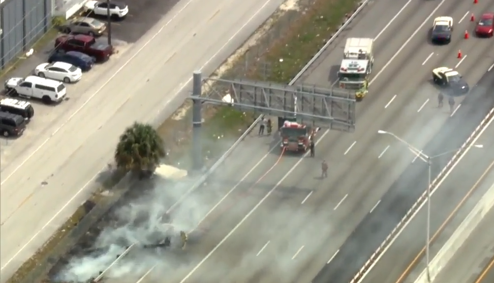 Firefighters extinguish car fire along Palmetto Expressway in Hialeah ...