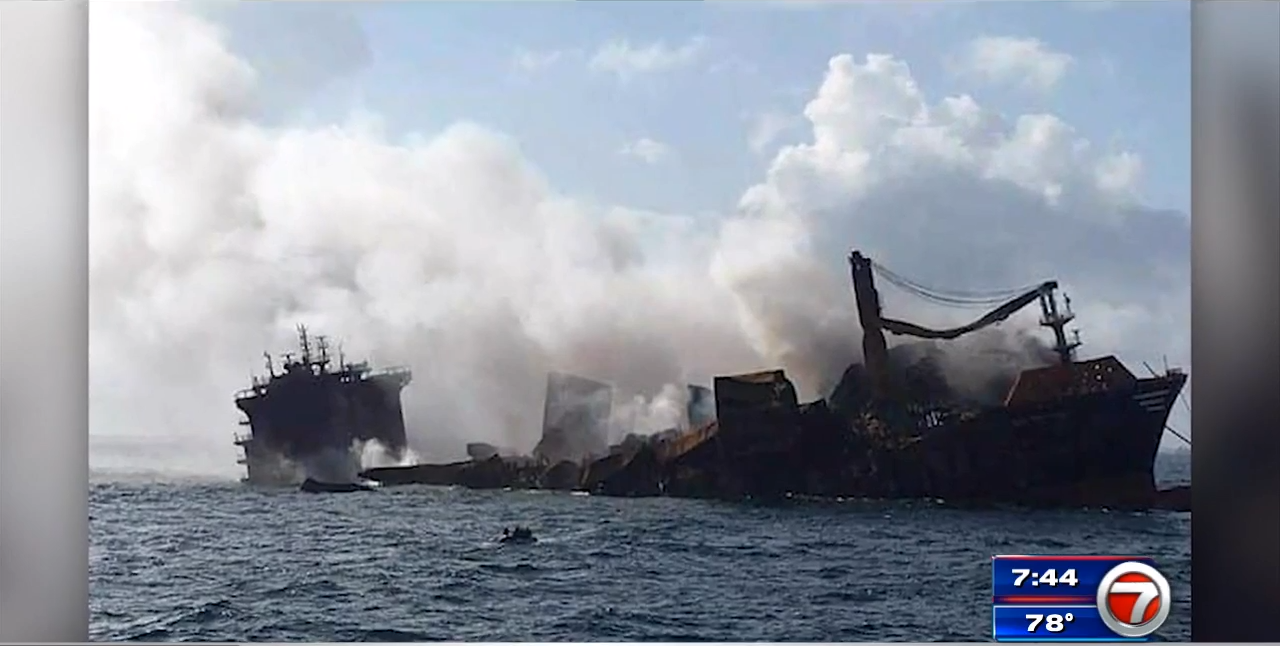 Fire-stricken container vessel sinking off Sri Lanka port - WSVN 7News ...