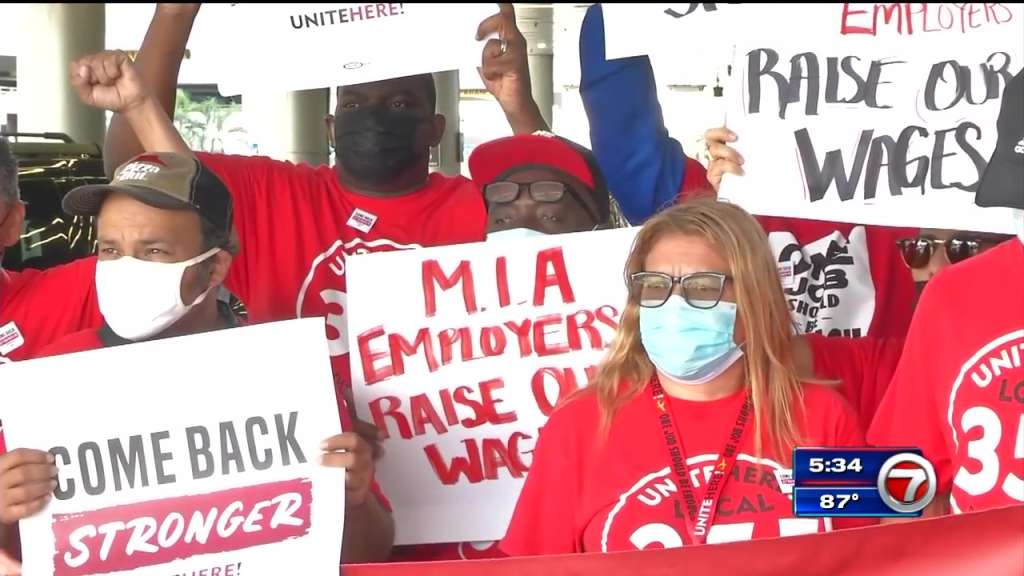 Hospitality workers at MIA call for better wages – WSVN 7News | Miami ...