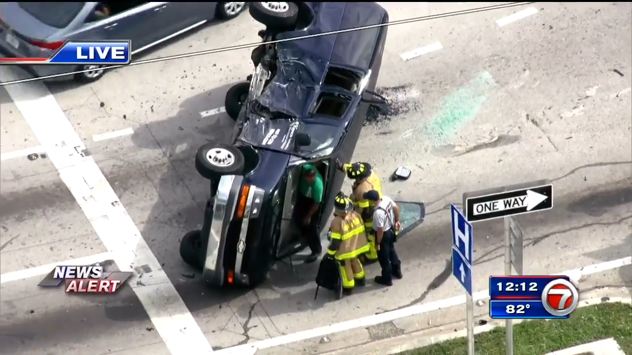 Driver OK after rollover crash in NE Miami-Dade - WSVN 7News | Miami News, Weather, Sports ...