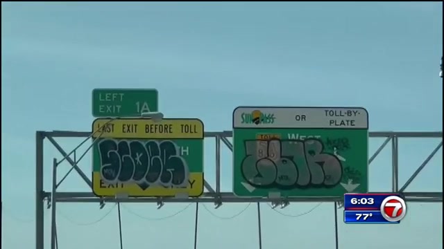 Graffiti covering directions on I-395 road signs in Miami draws concern ...