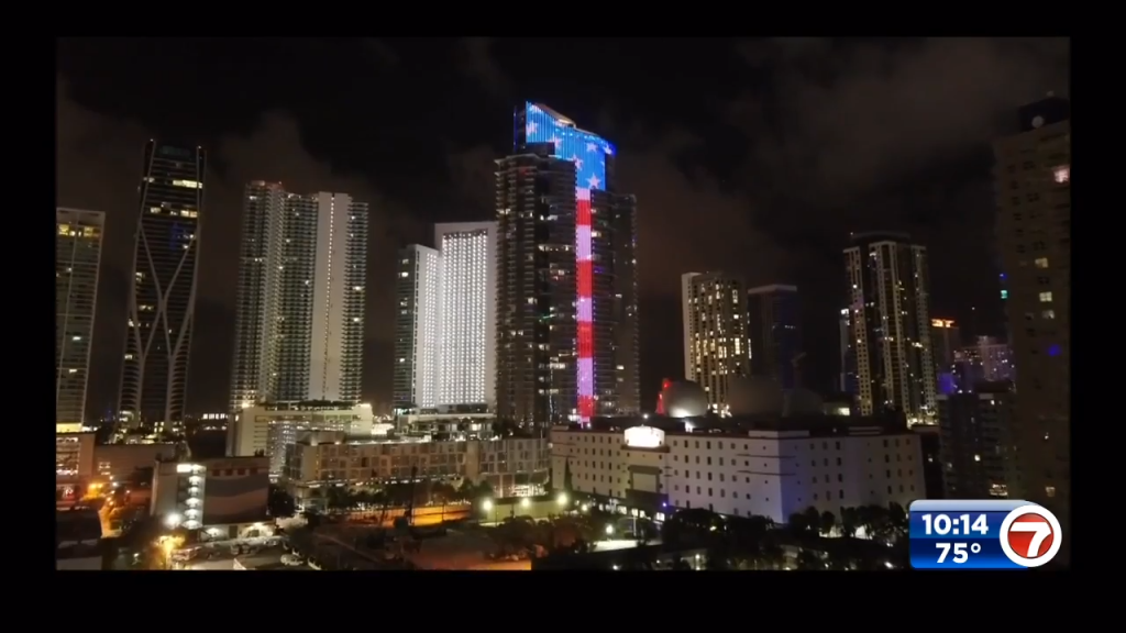 See Paramount Miami World Center light up the night for Presidents Day ...
