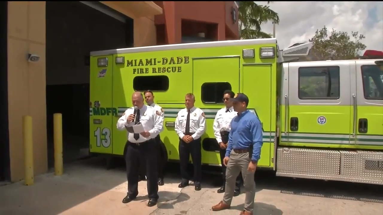 Miami-Dade County firefighters celebrate incoming 2 new rescue trucks ...
