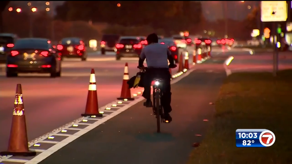 Bike lane barriers placed in Key Biscayne to protect bicyclists – WSVN ...