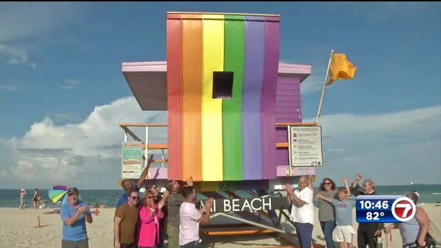 Miami Beach unveils rainbow-striped lifeguard tower as Pride Month ends ...