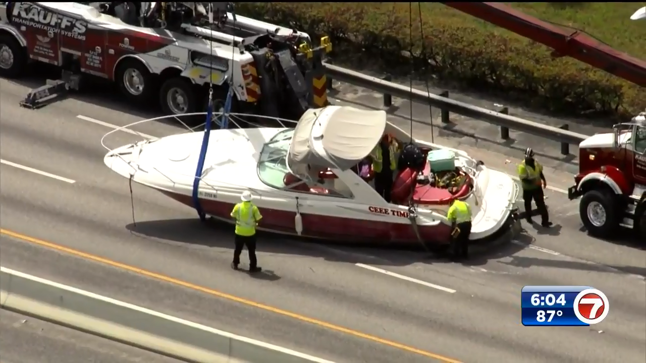 Boat left stranded on State Road 112 after falling off trailer - WSVN ...