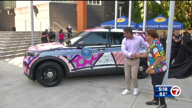 Miami Police unveils Britto-designed cruiser in honor of Breast Cancer ...