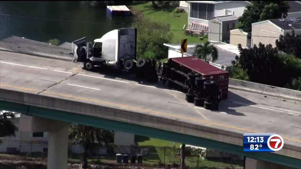 Tractor trailer rolls over on Turnpike in Davie – WSVN 7News | Miami ...
